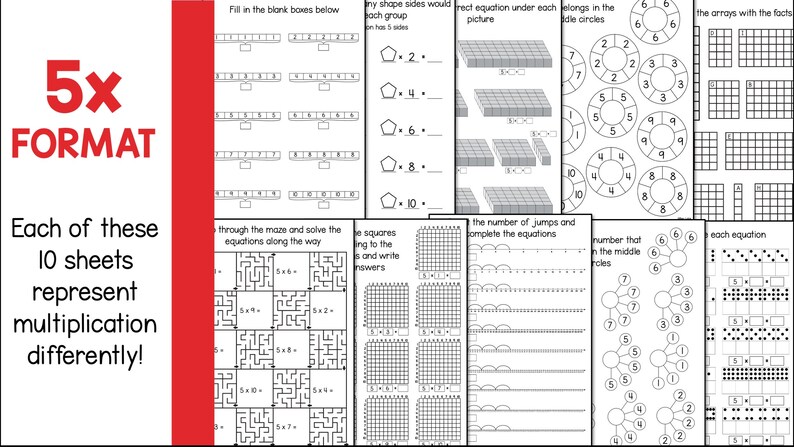 Multiplication Practice Worksheets for 5 Times Table - Etsy