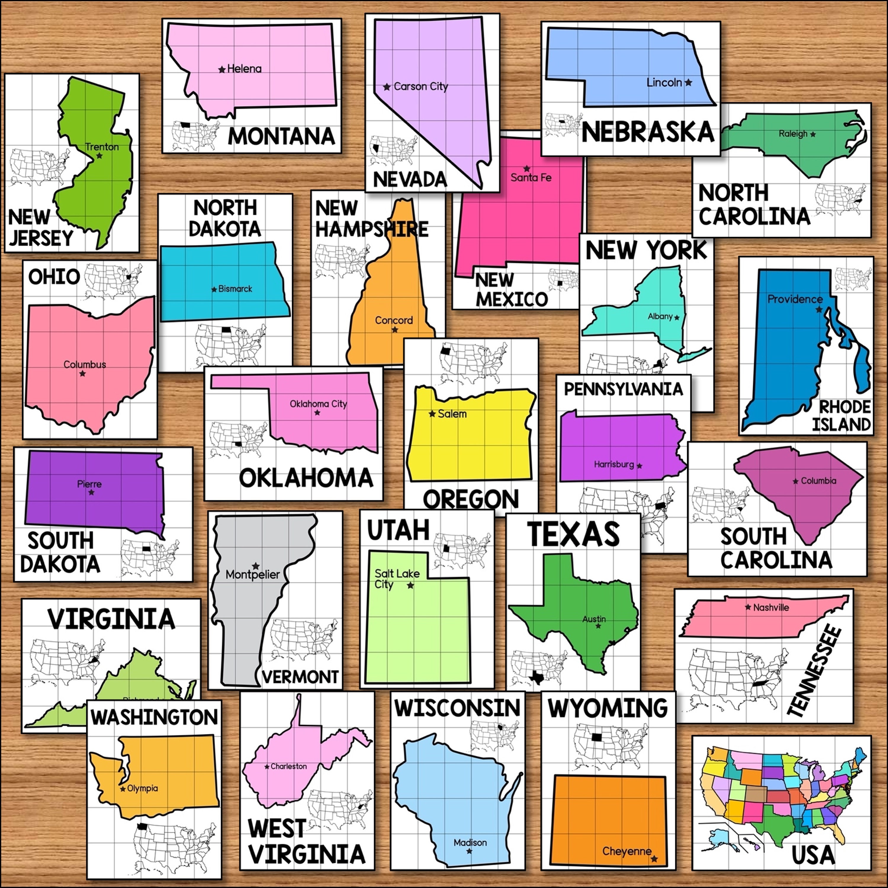 USA Map Puzzles, US States & Capital Cities, Printable PDF Jigsaw ...