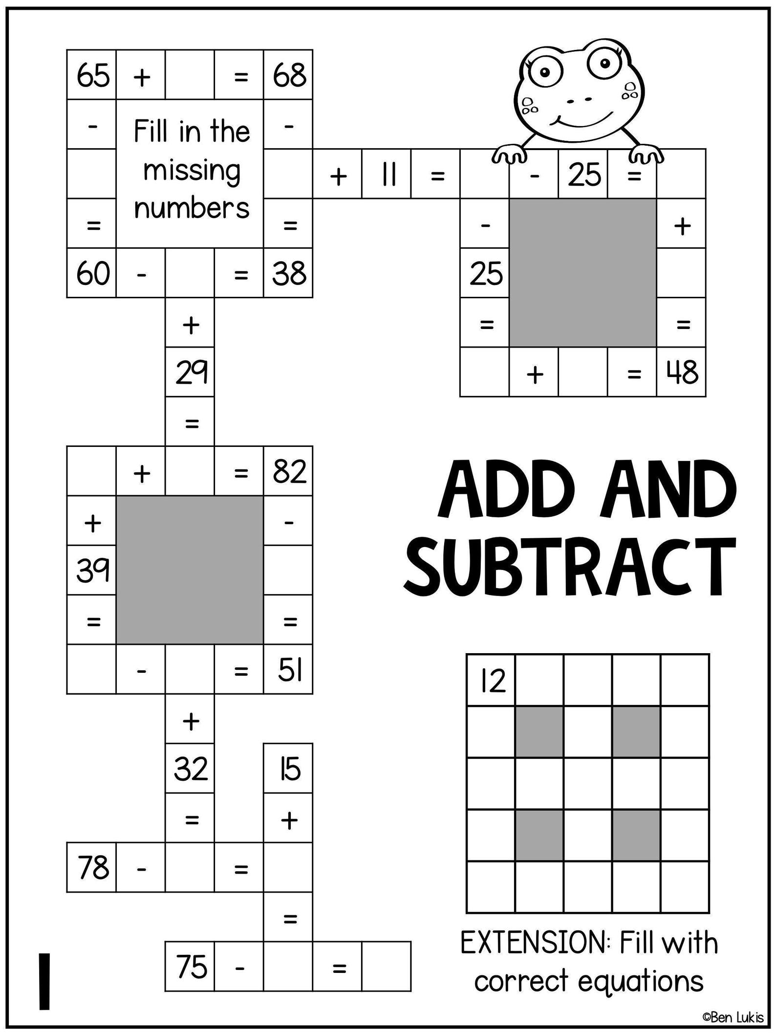 2-digit Addition and Subtraction Crosswords, Math Puzzles (printable ...