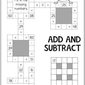2 Digit Addition and Subtraction Math Puzzles, Math Crosswords to ...