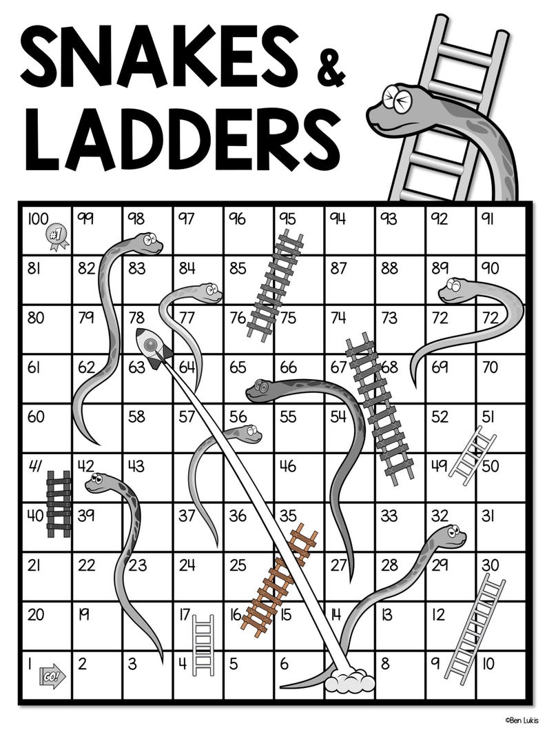 Printable Snakes and Ladders Game, Family Board Game Night, Kids ...