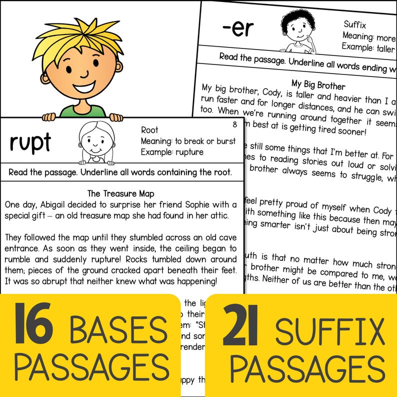 Morphology Reading Passages, Prefixes, Suffixes, Word Roots (digital ...