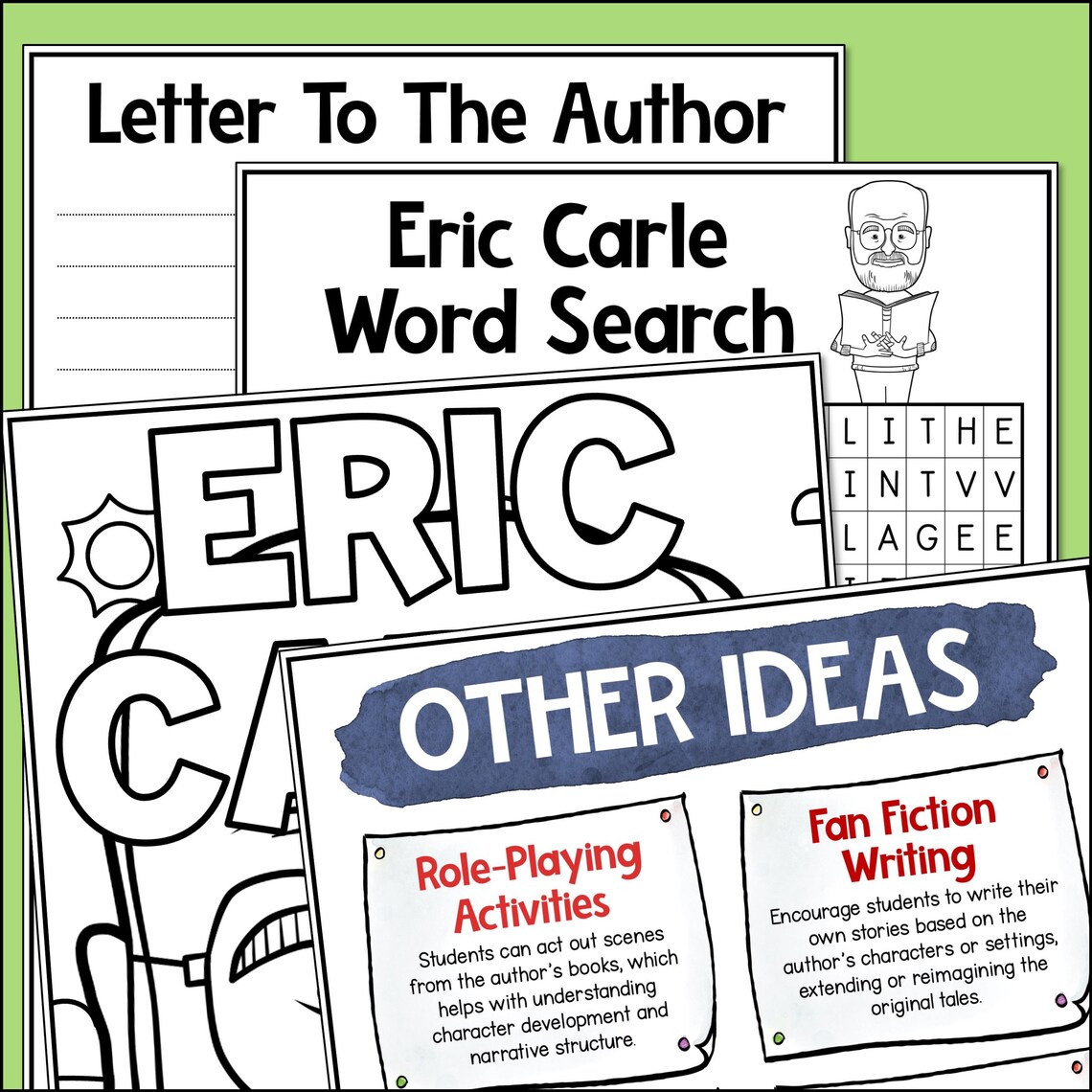 Eric Carle Author Study Worksheets, Homeschool Printable (PDF) - Etsy