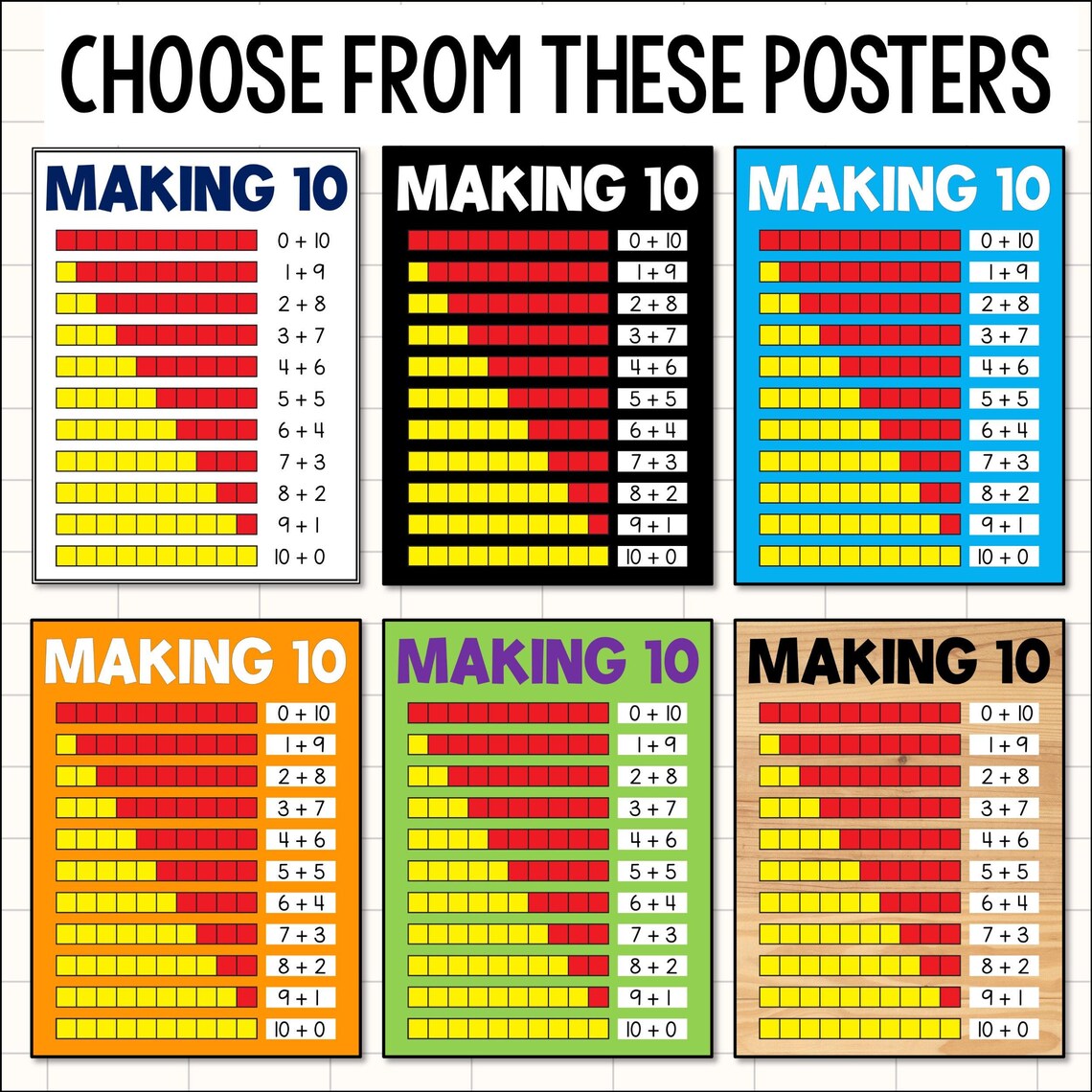 Addition to 10 Number Bonds Math Poster & Worksheet, Math Fact Fluency ...