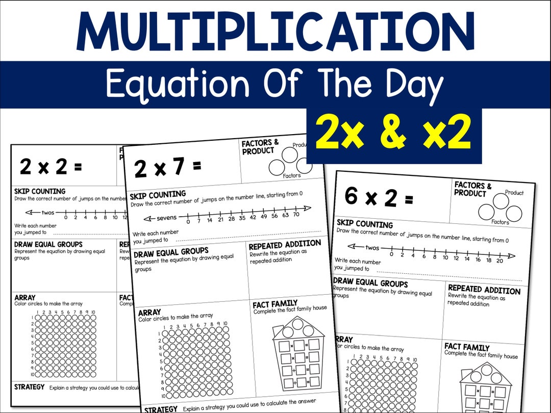 2 Times Table Multiplication Equation of the Day Practice Worksheets ...