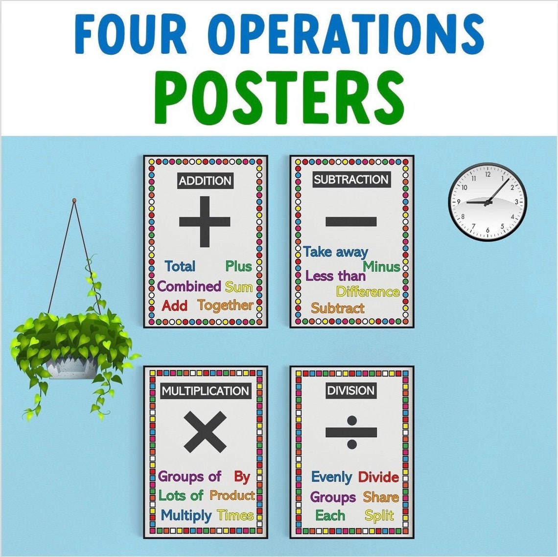 Math operations posters alternate names addition subtraction | Etsy