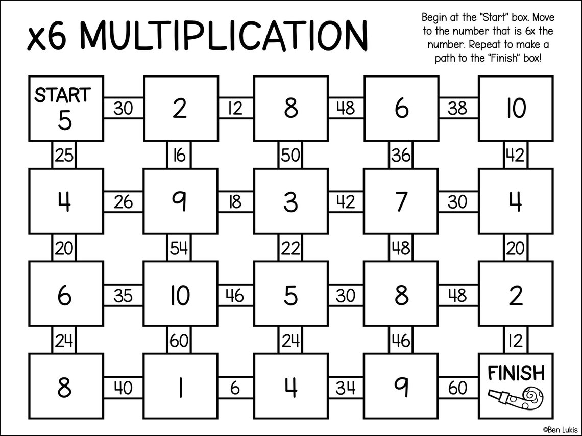 Multiplication Fact Mazes, Times Tables Math Activities for Kids ...