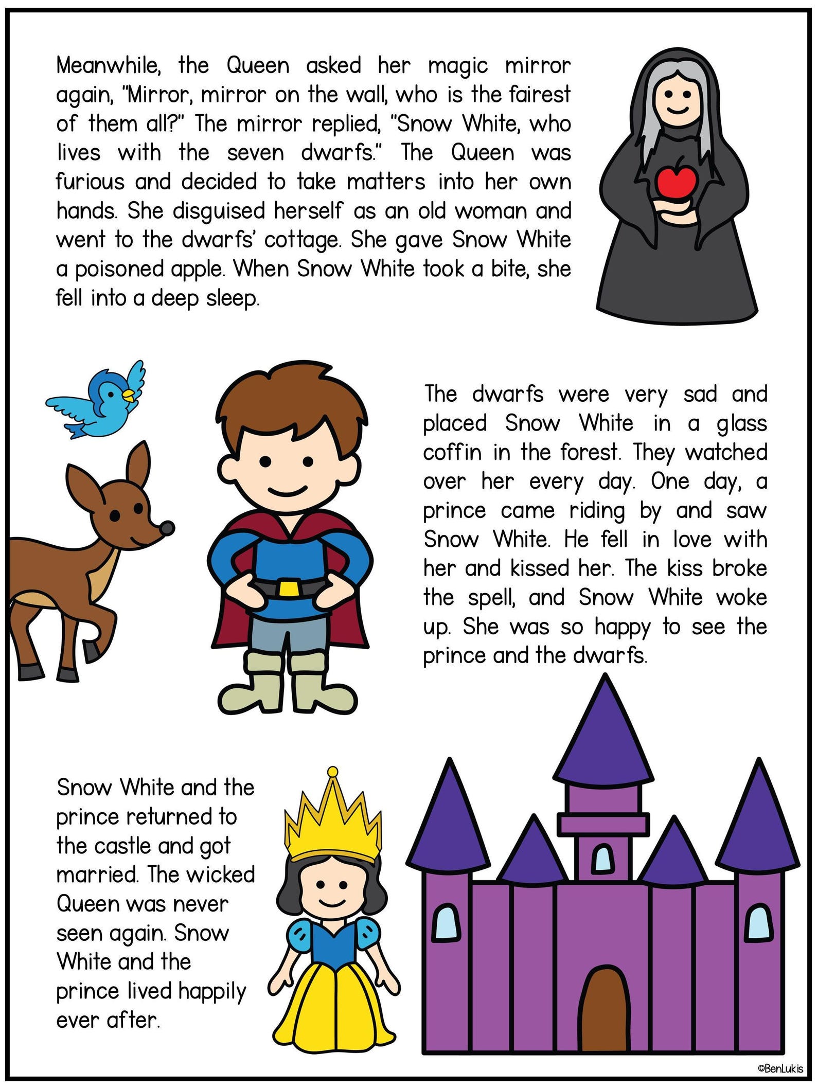 Snow White Reading, Comprehension Worksheets, Printable Word Search ...