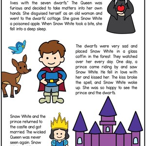 Snow White Reading, Comprehension Worksheets, Printable Word Search ...