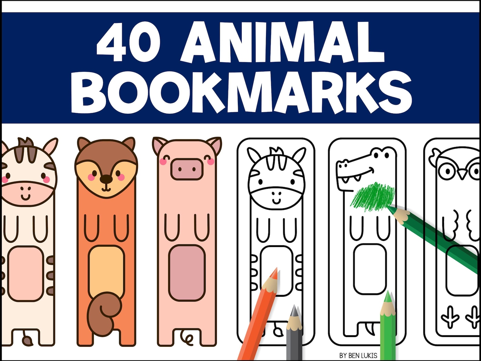 Printable Animal Bookmarks for Kids, Coloring Activity (digital ...