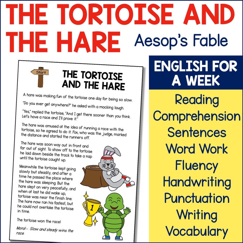The Tortoise and the Hare, Aesop Fable Literacy Lessons for A Week ...