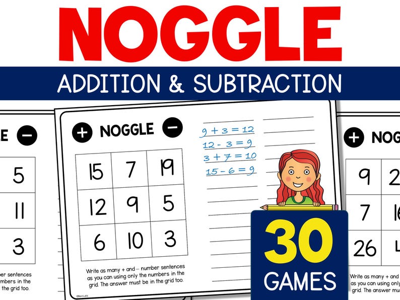 Math Noggle Game – Addition and Subtraction, Grades 2-3 (printable ...