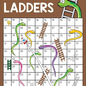 Printable Snakes and Ladders Game, Family Board Game Night, Kids ...