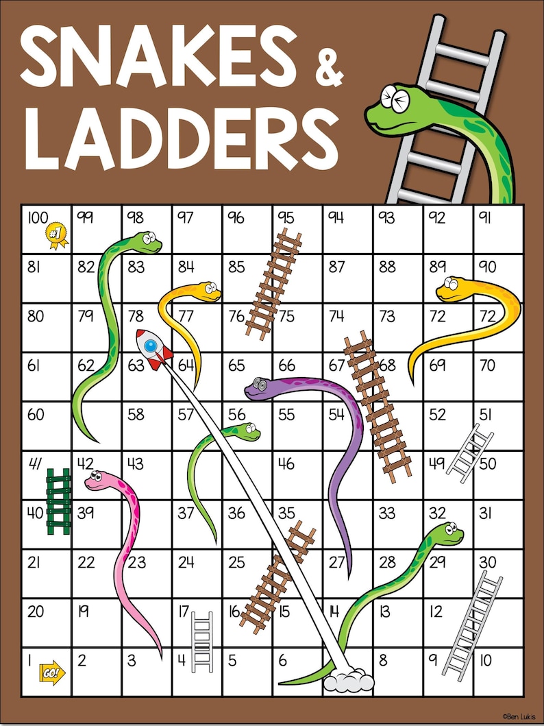Printable Snakes and Ladders Board Game, Classic Family Fun (digital ...