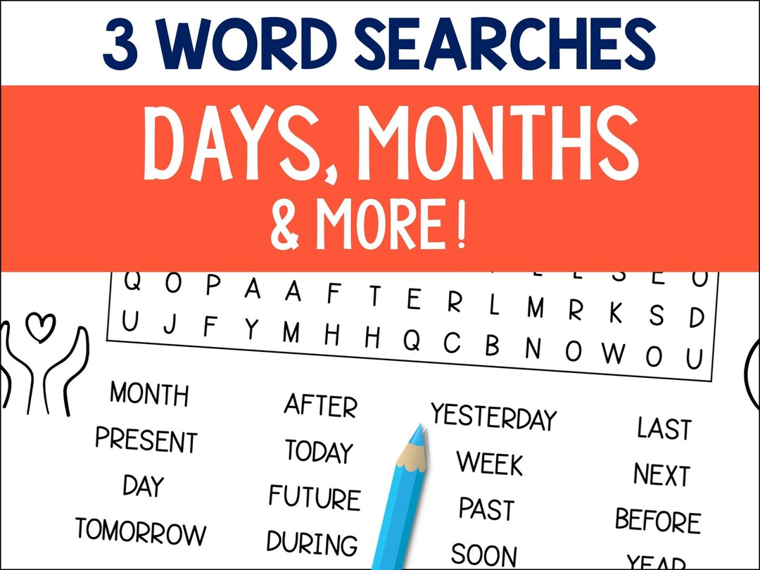 Word Search Puzzles for Days of Week, Months of the Year, Time Word ...