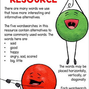 Word Searches of Other Words for Big, Little, Good, Said, Happy, Sad ...