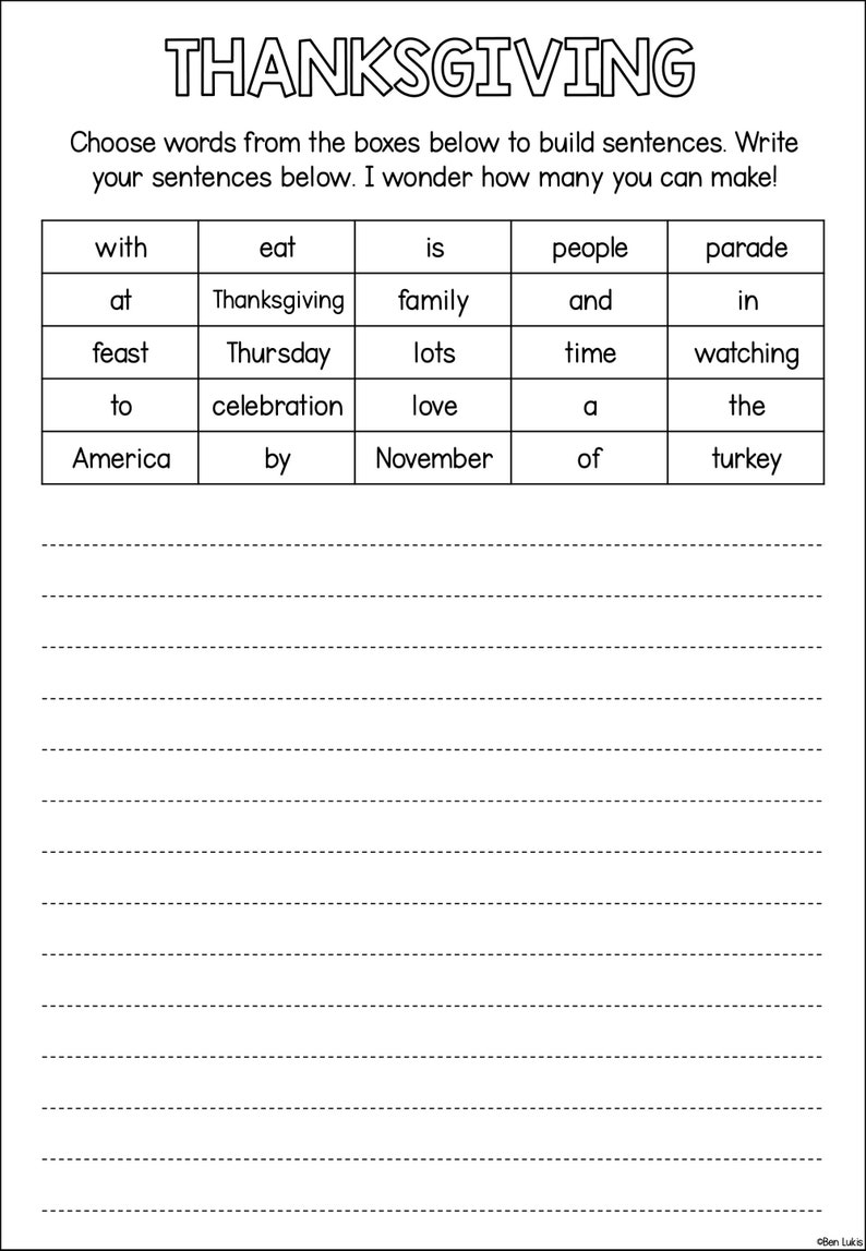 Writing Sentences With Words, Sentence Writing About Holidays ...