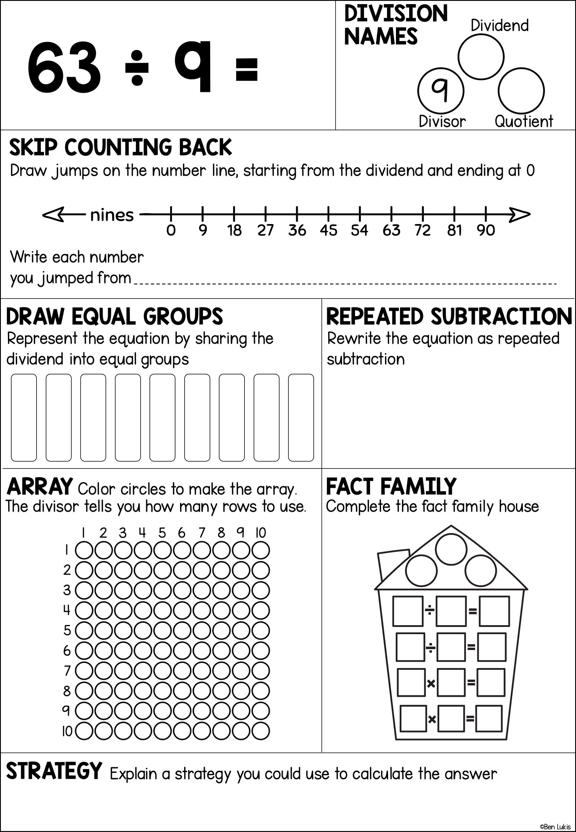 Divide by 9 Practice Math Worksheets, Division Equation of the Day ...