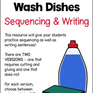 How to Wash Dishes Procedural Writing, Sequencing & Sentence Writing ...