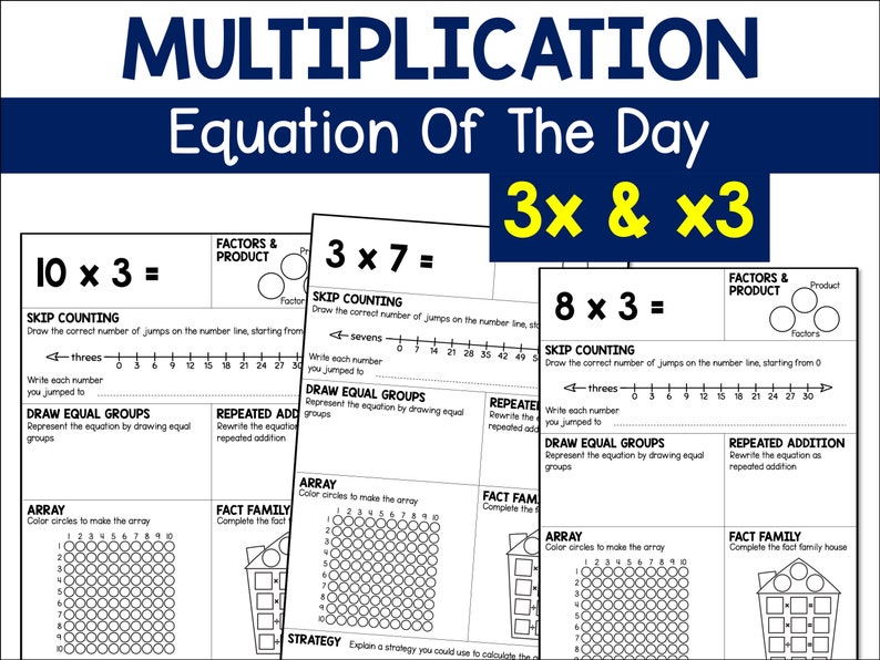 3 Times Table Multiplication Equation of the Day Practice Worksheets ...