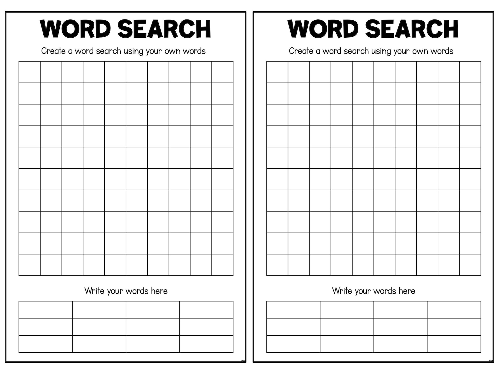 Blank Word Search Templates for Kids, Printable PDF Blank Puzzle Pages ...