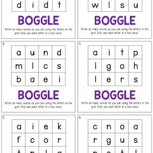Boggle Cards for Spelling and Making Words, Printable PDF Boggle ...