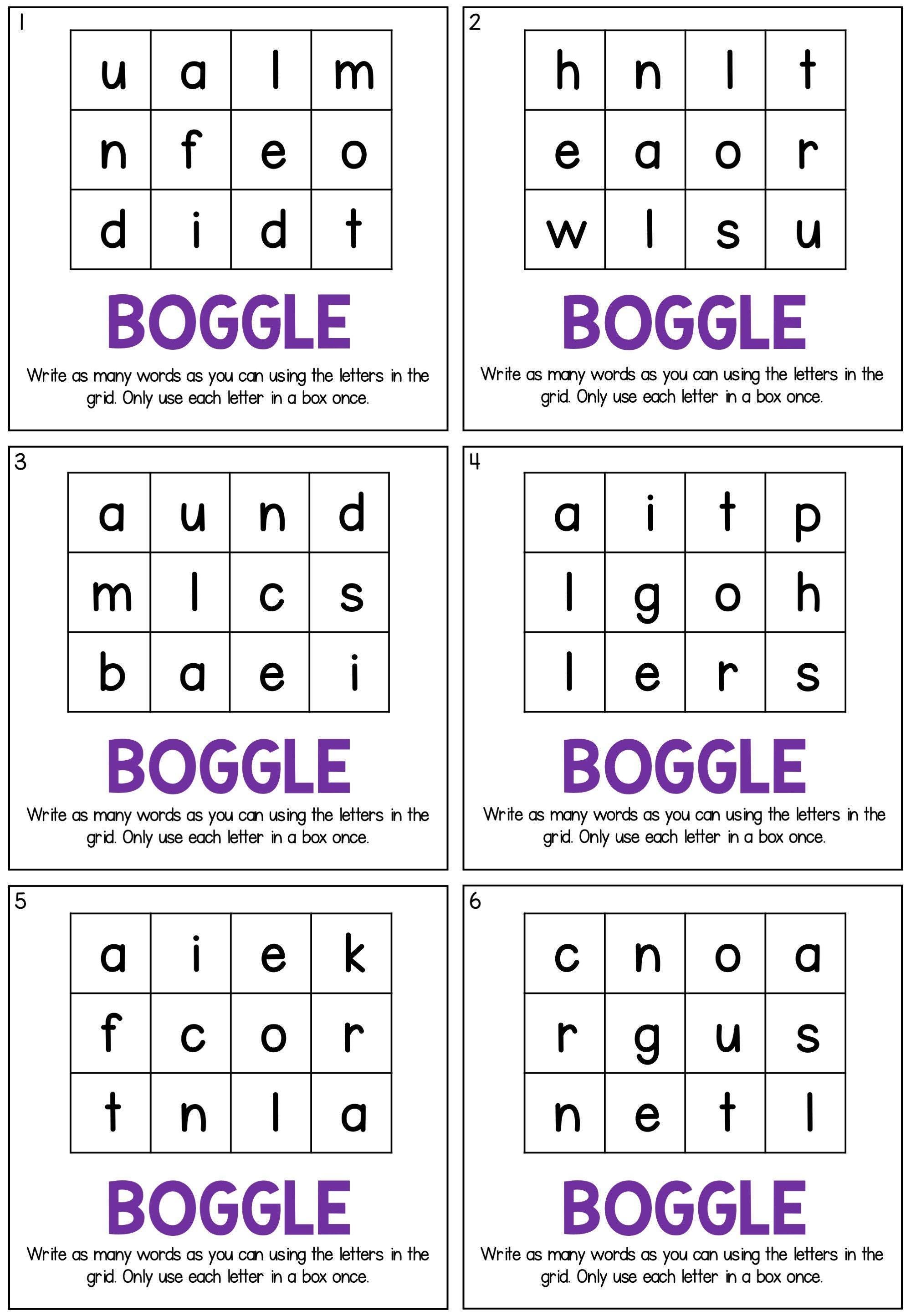 Boggle Cards for Spelling and Making Words, Printable PDF Boggle ...