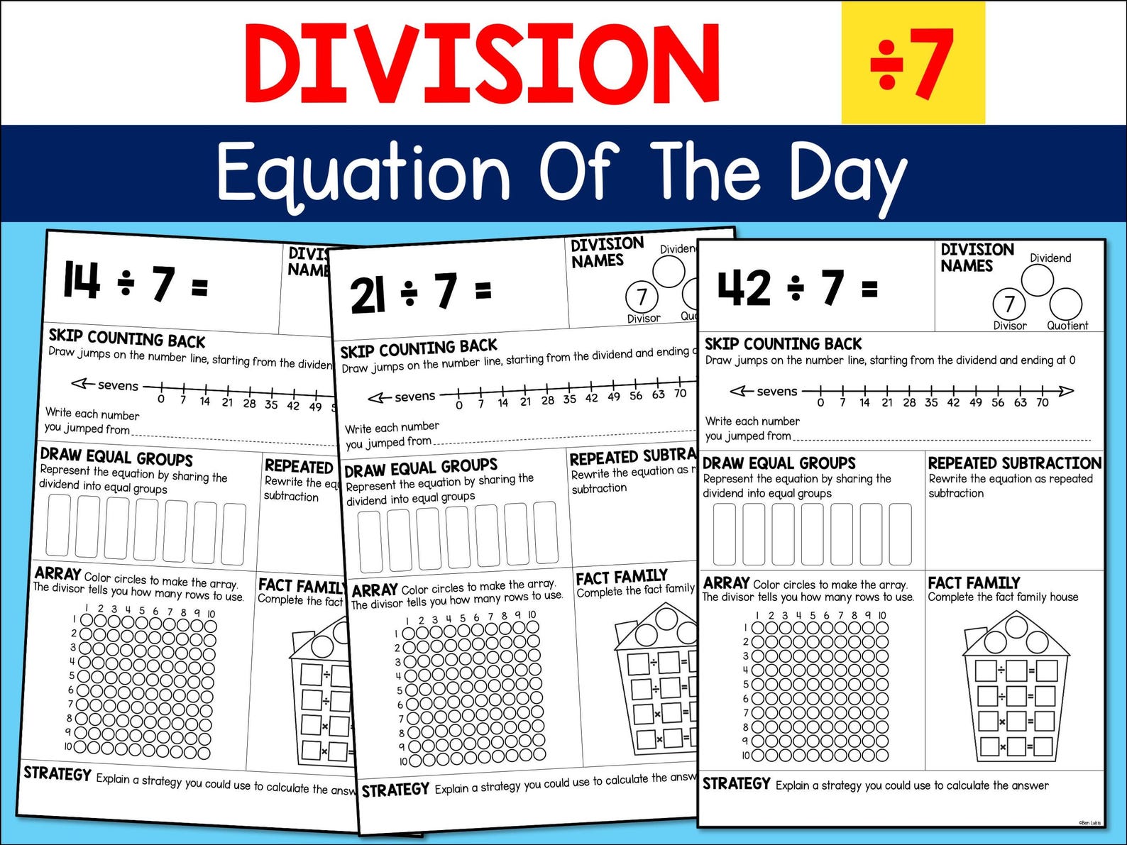 Divide by 7 Practice Math Worksheets, Division Equation of the Day ...