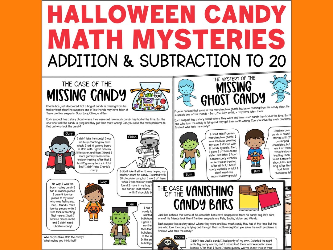 Halloween Math Mystery Addition and Subtraction Within 20, 1st Grade ...
