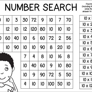 Multiplication Facts Number Searches for Times Tables Math Practice ...