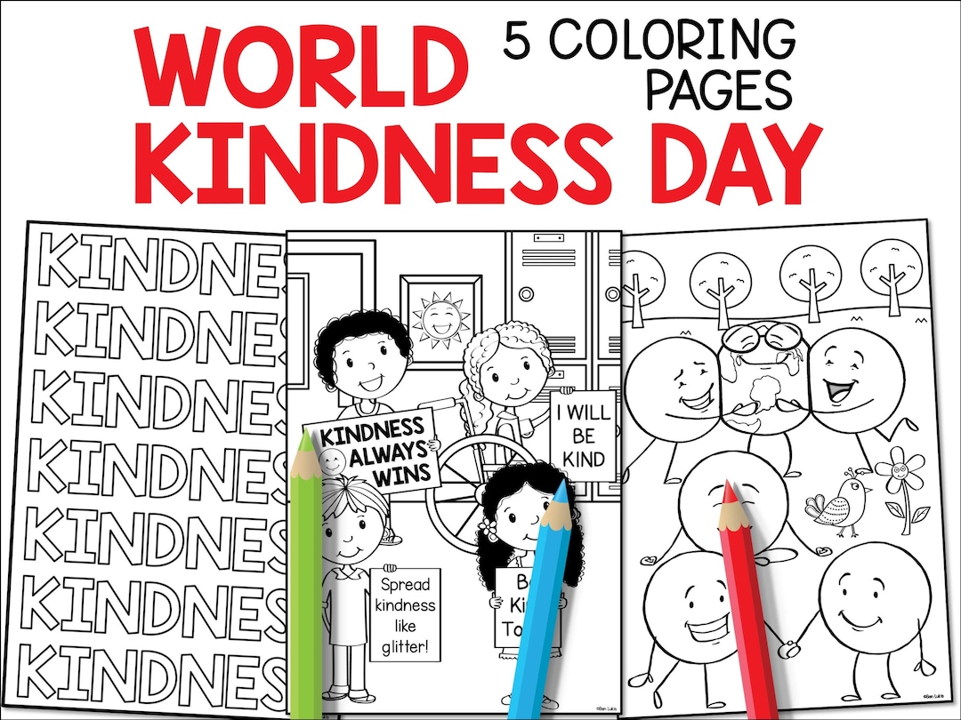 World Kindness Day Coloring Pages, Printable Kids Activity, Digital ...