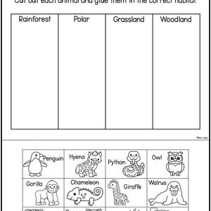 Animal Habitats Matching Activity and Odd One Out Worksheets, Animal ...