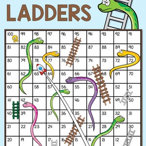 Printable Snakes and Ladders Game, Family Board Game Night, Kids ...
