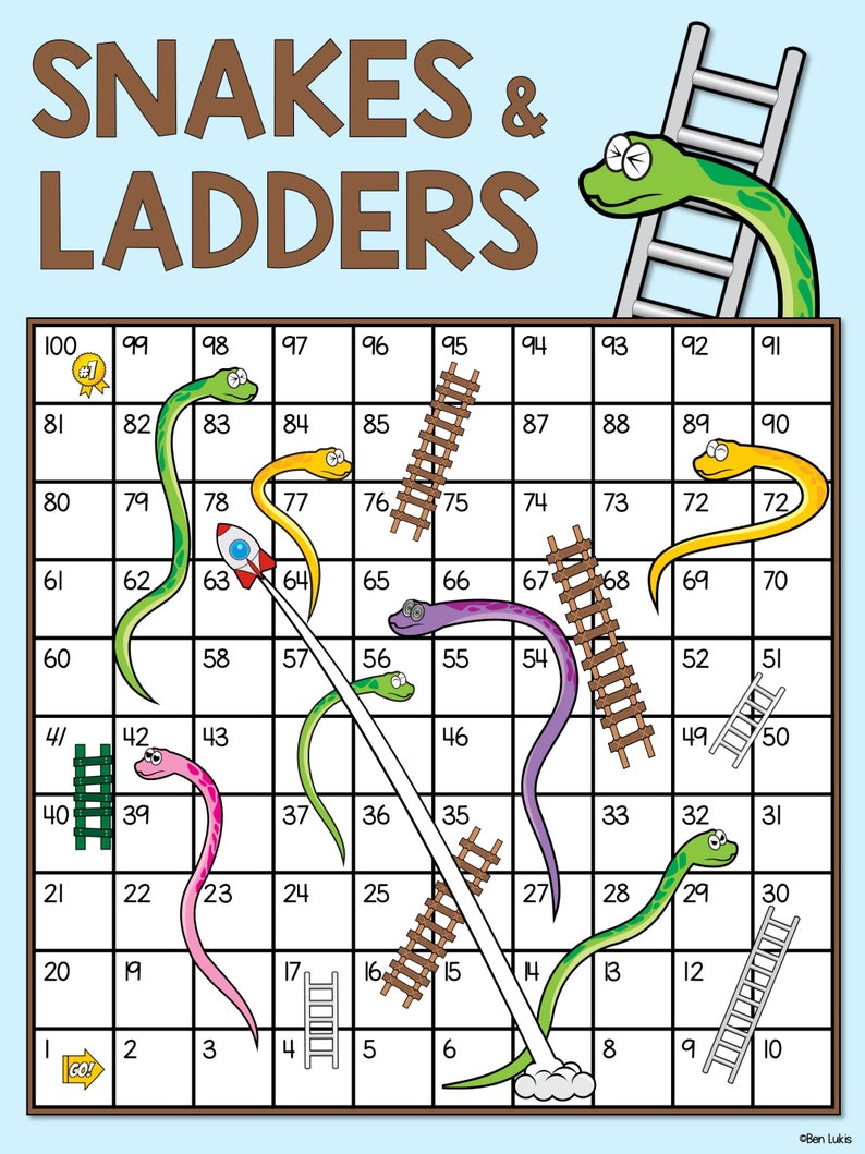 Printable Snakes and Ladders Game, Family Board Game Night, Kids ...