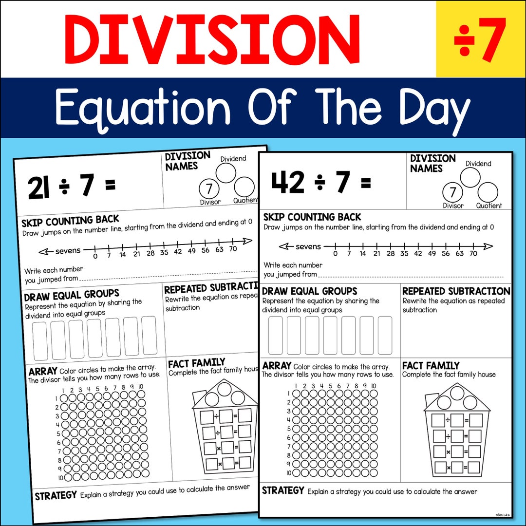 Divide by 7 Practice Math Worksheets, Division Equation of the Day ...