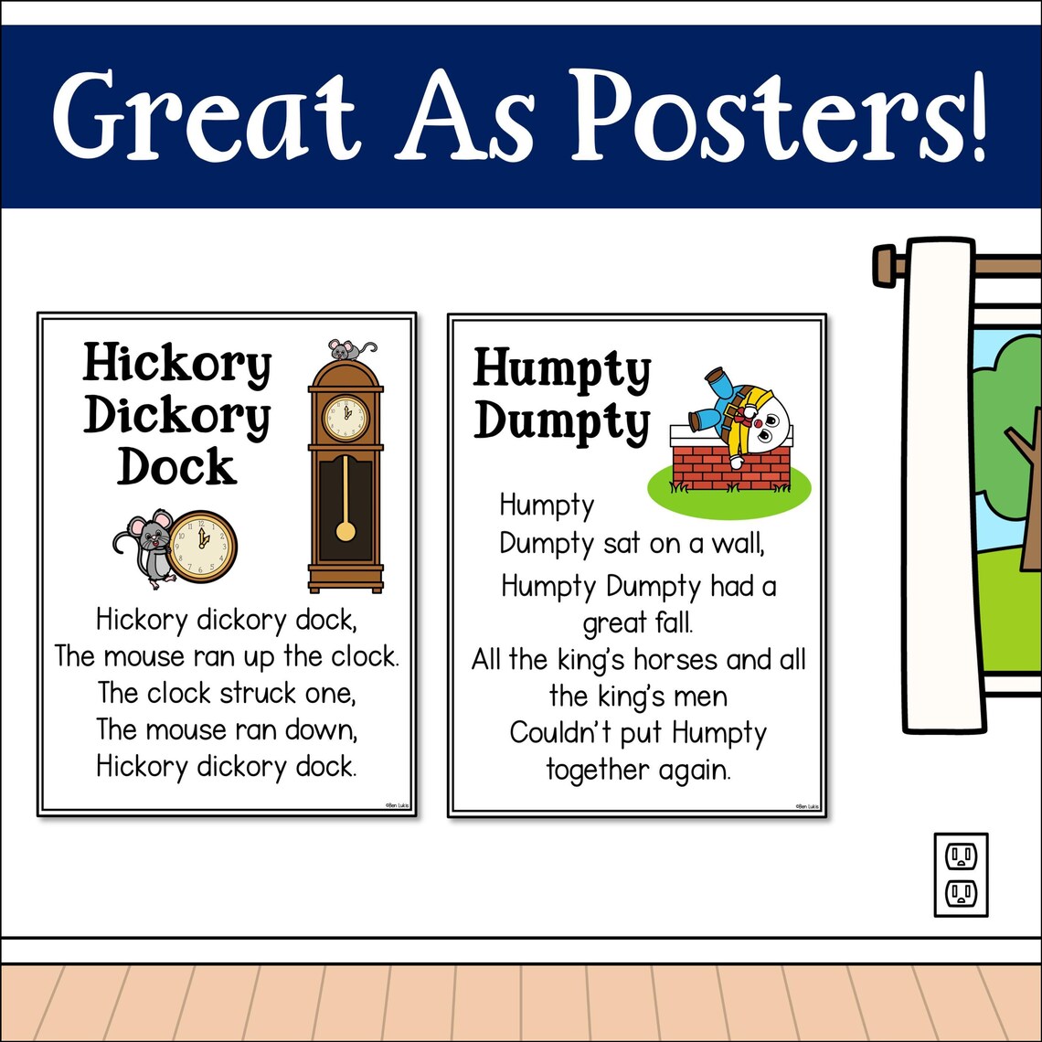 Nursery Rhyme Posters and Reading Passages for Kids, Printable ...