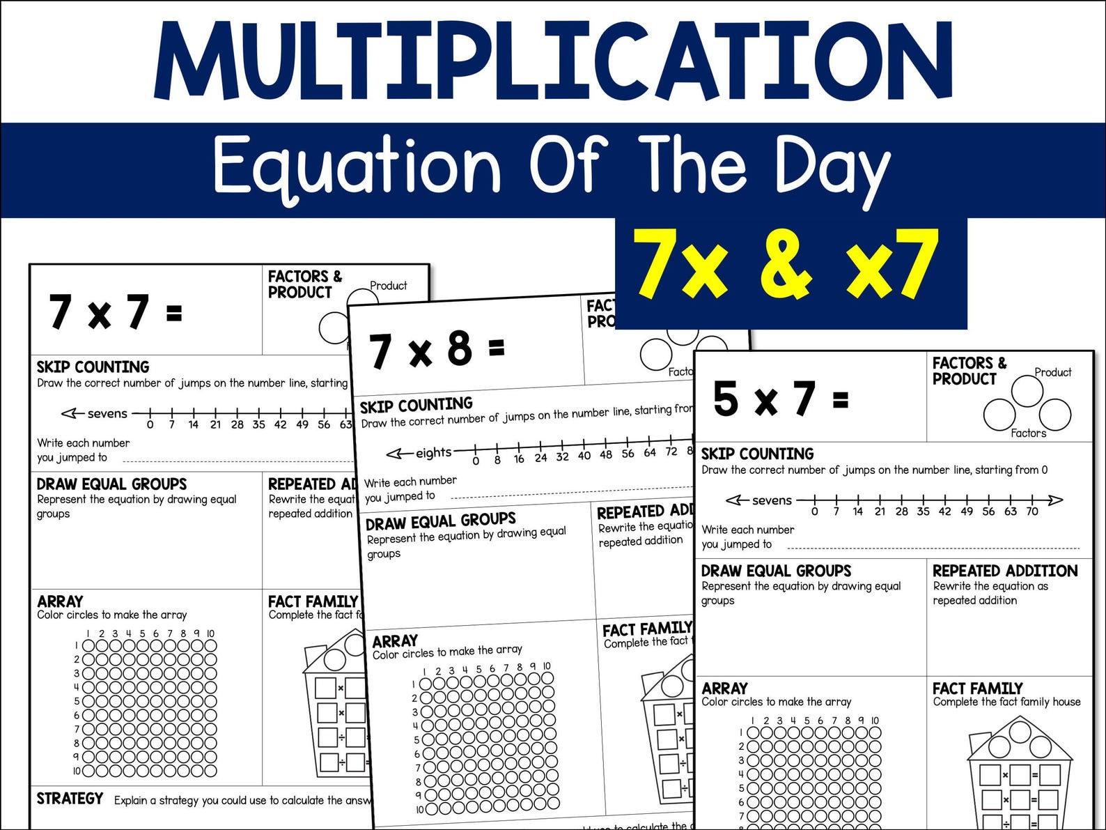 7 Times Table Multiplication Equation of the Day Practice Worksheets ...