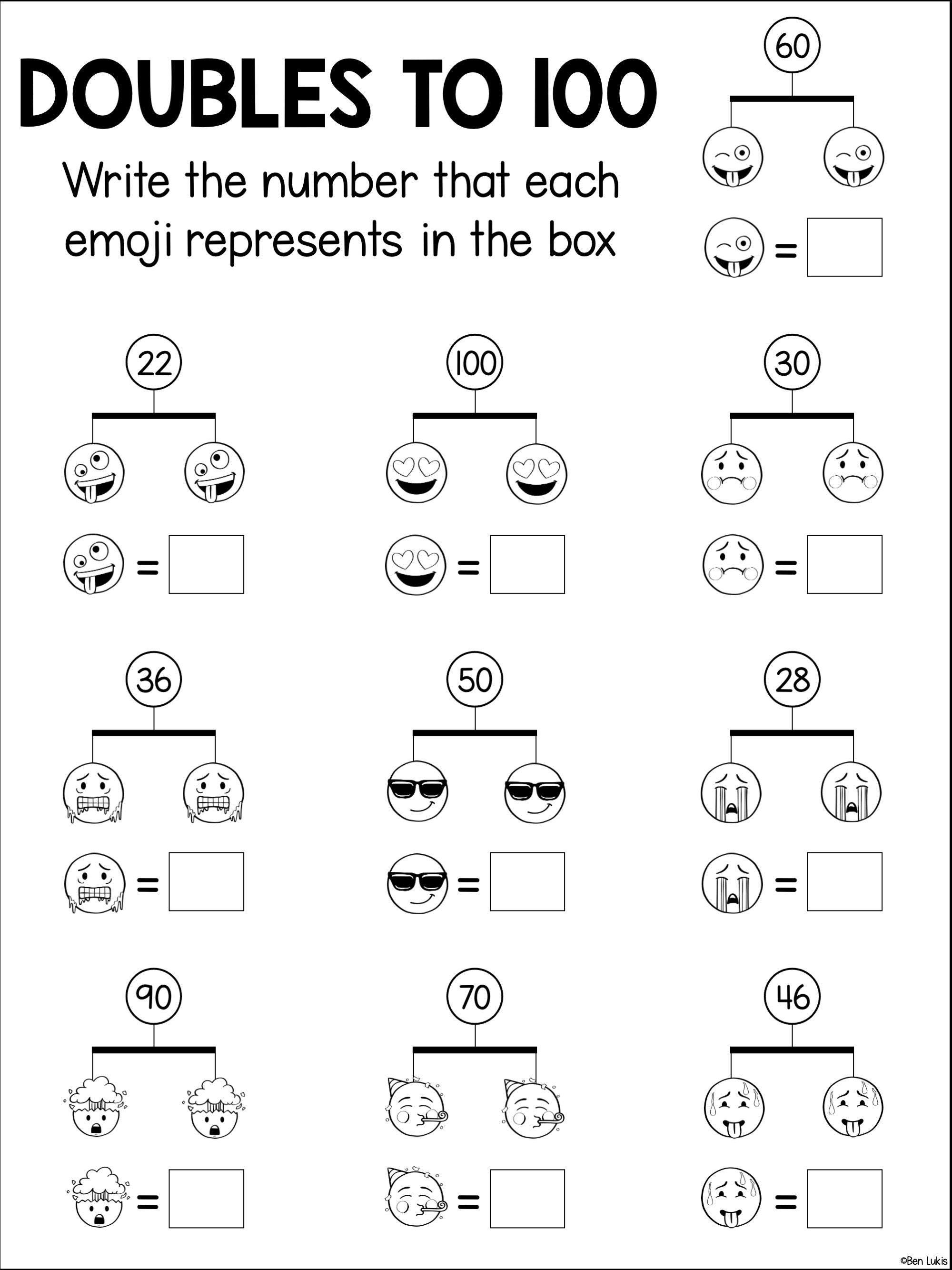 Math Doubles Facts to 20 and 100 Worksheets, Early Algebra Addition ...