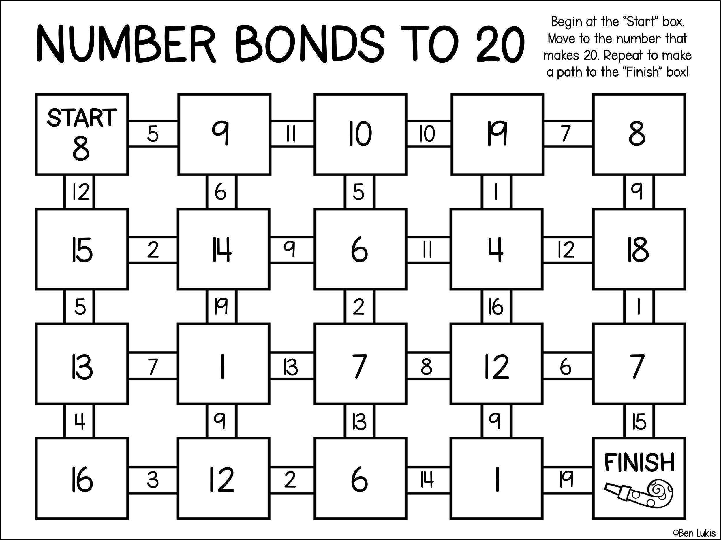 Addition Math Mazes for Kids, Number Bonds to 10 and 20, Printable PDF ...
