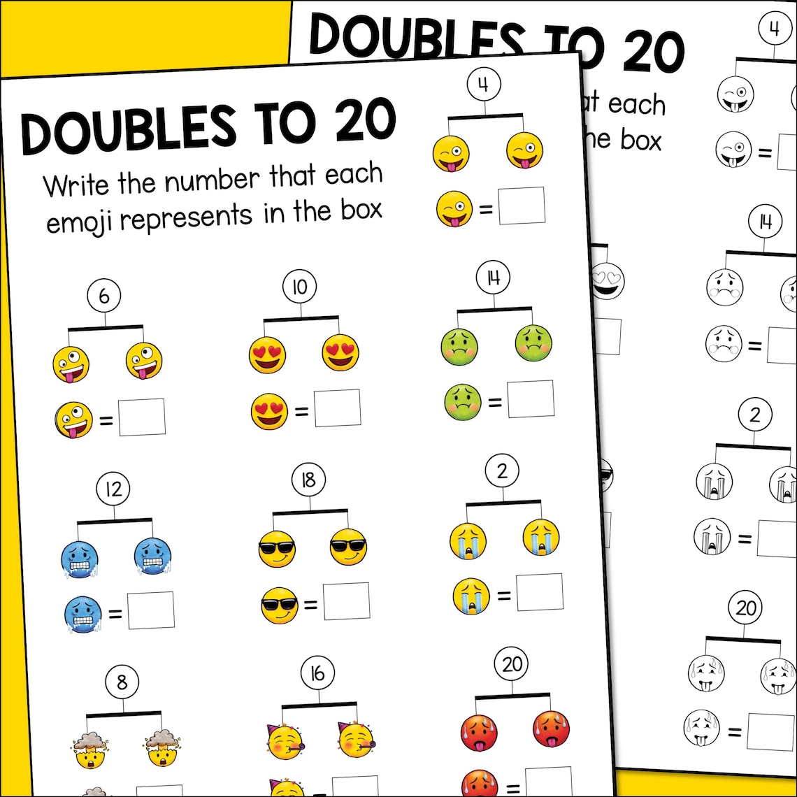 Math Doubles Facts to 20 and 100 Worksheets, Early Algebra Addition ...