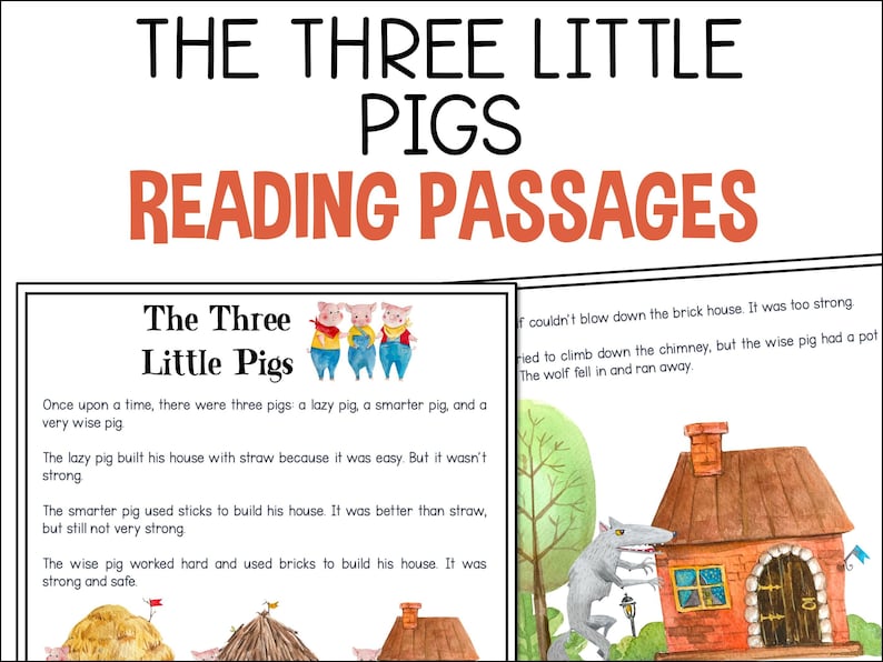 Three Little Pigs Reading Passages, Fairy Tale to Read, Differentiated ...