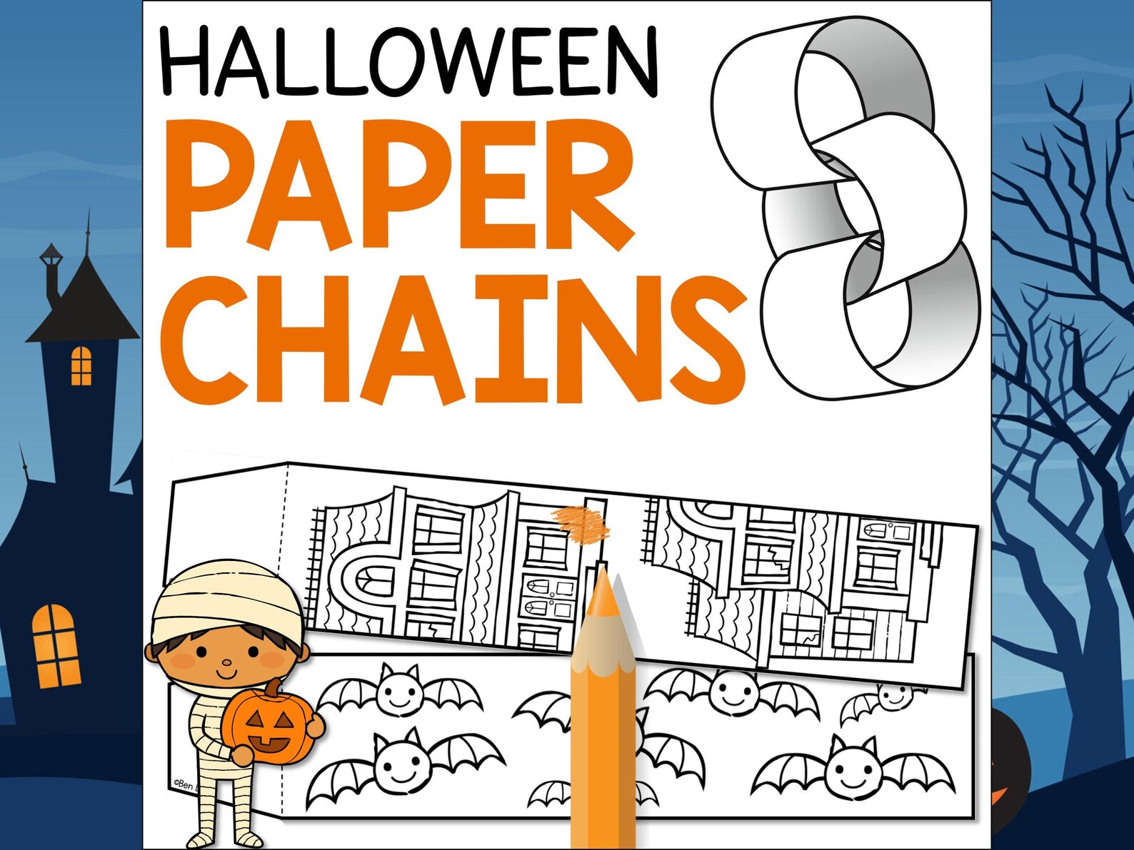 Halloween Paper Chain Craft, Halloween Coloring, Classroom Decor and ...