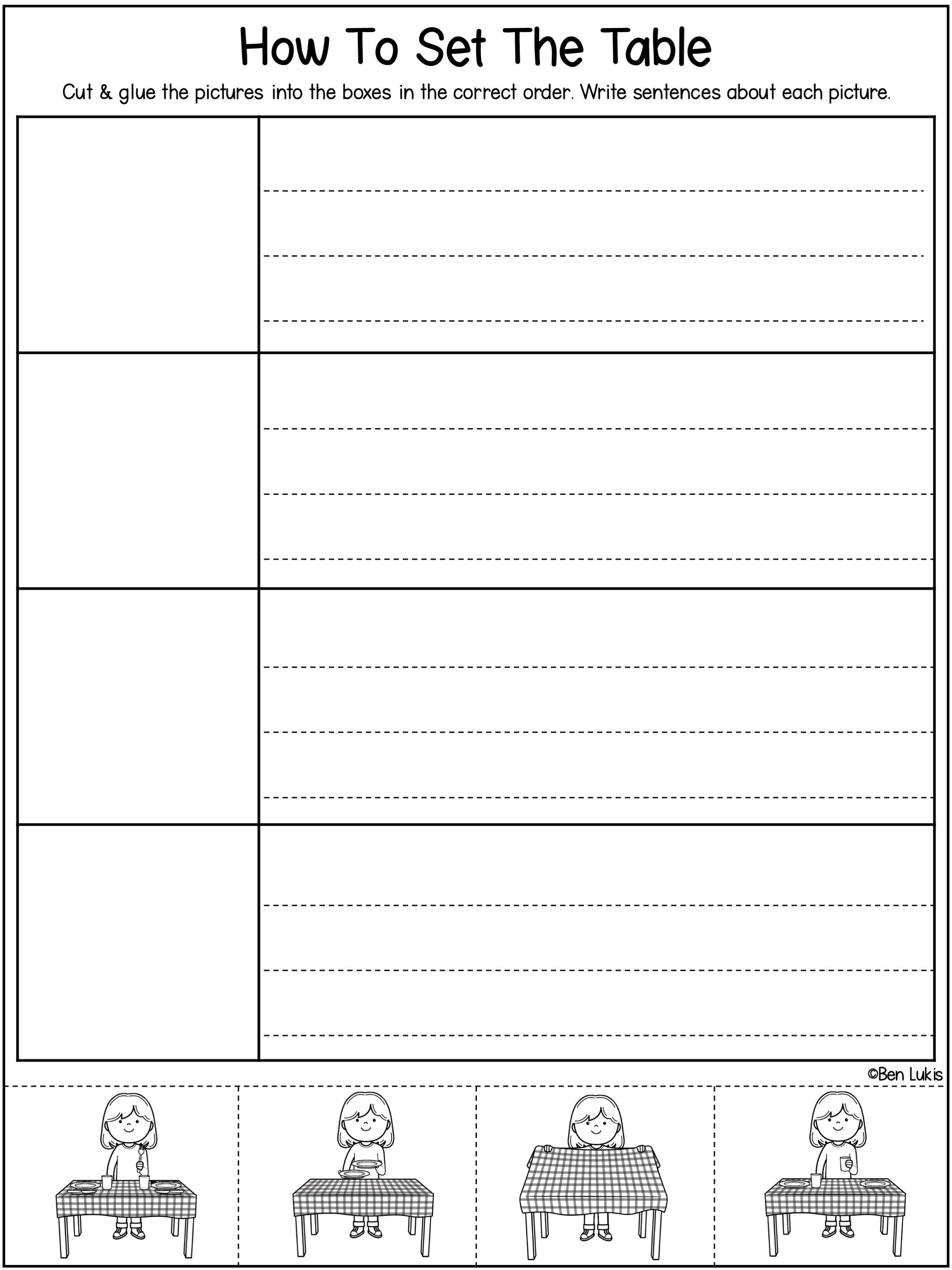 How to Set the Table Procedural Writing, Sequencing & Sentence Writing ...