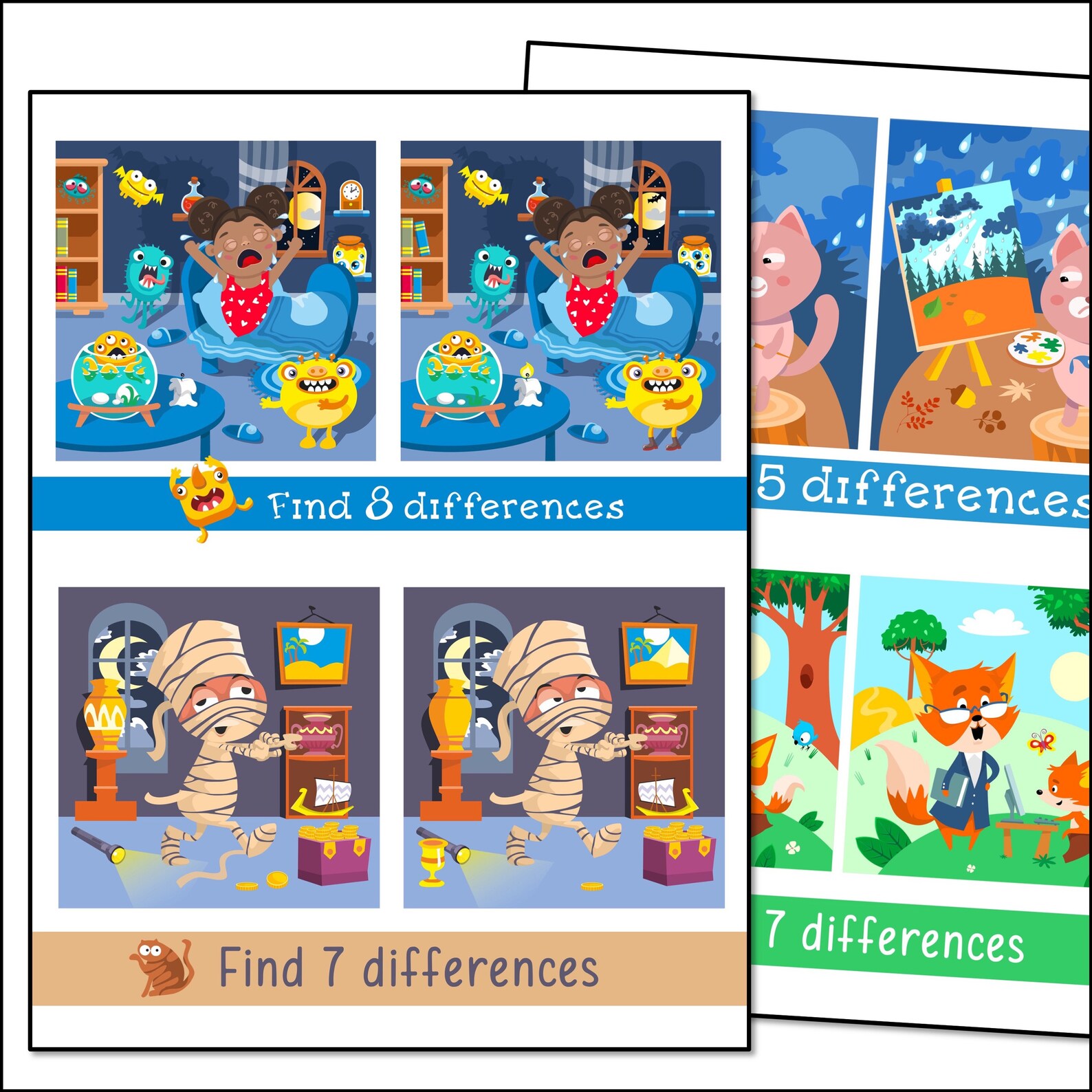 Spot the Difference Printable Activities, 30 Puzzles, Kids Challenge ...