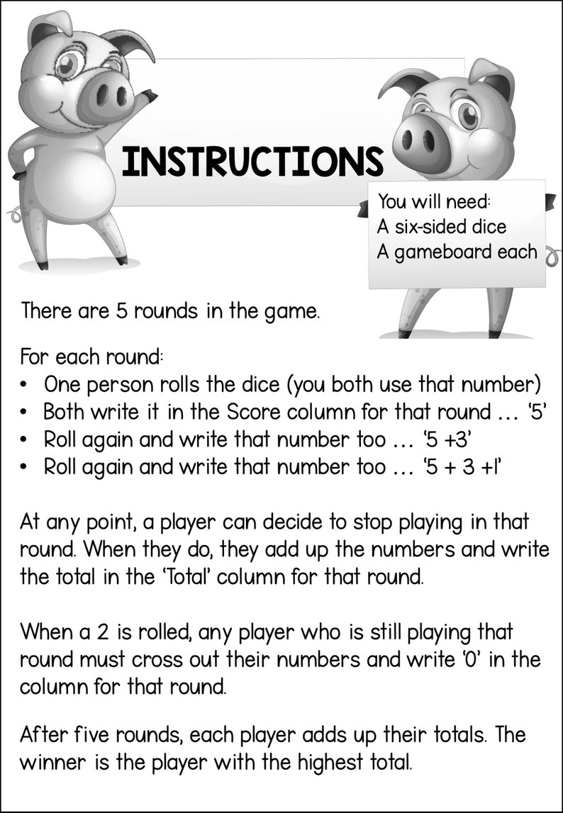 Addition Math Game of Chance and Probability, Greedy Pig Math Game, Fun ...
