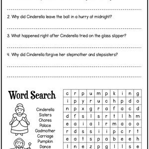 Cinderella Reading Activity, Comprehension Questions, Word Search ...