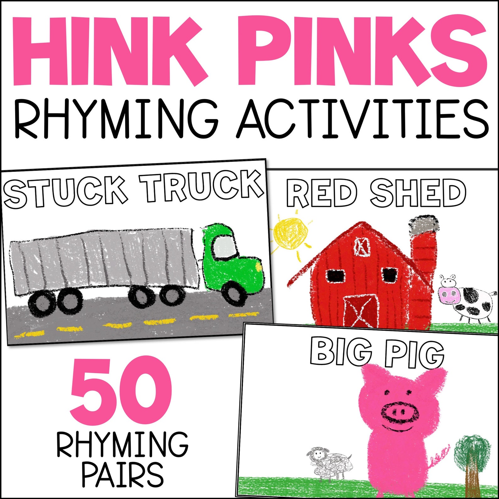Rhyming Words Worksheets, Hink Pink Activities for Homeschool or School ...