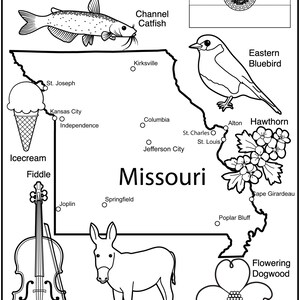 50 USA States Coloring Pages, US State Symbols and Flags, School ...