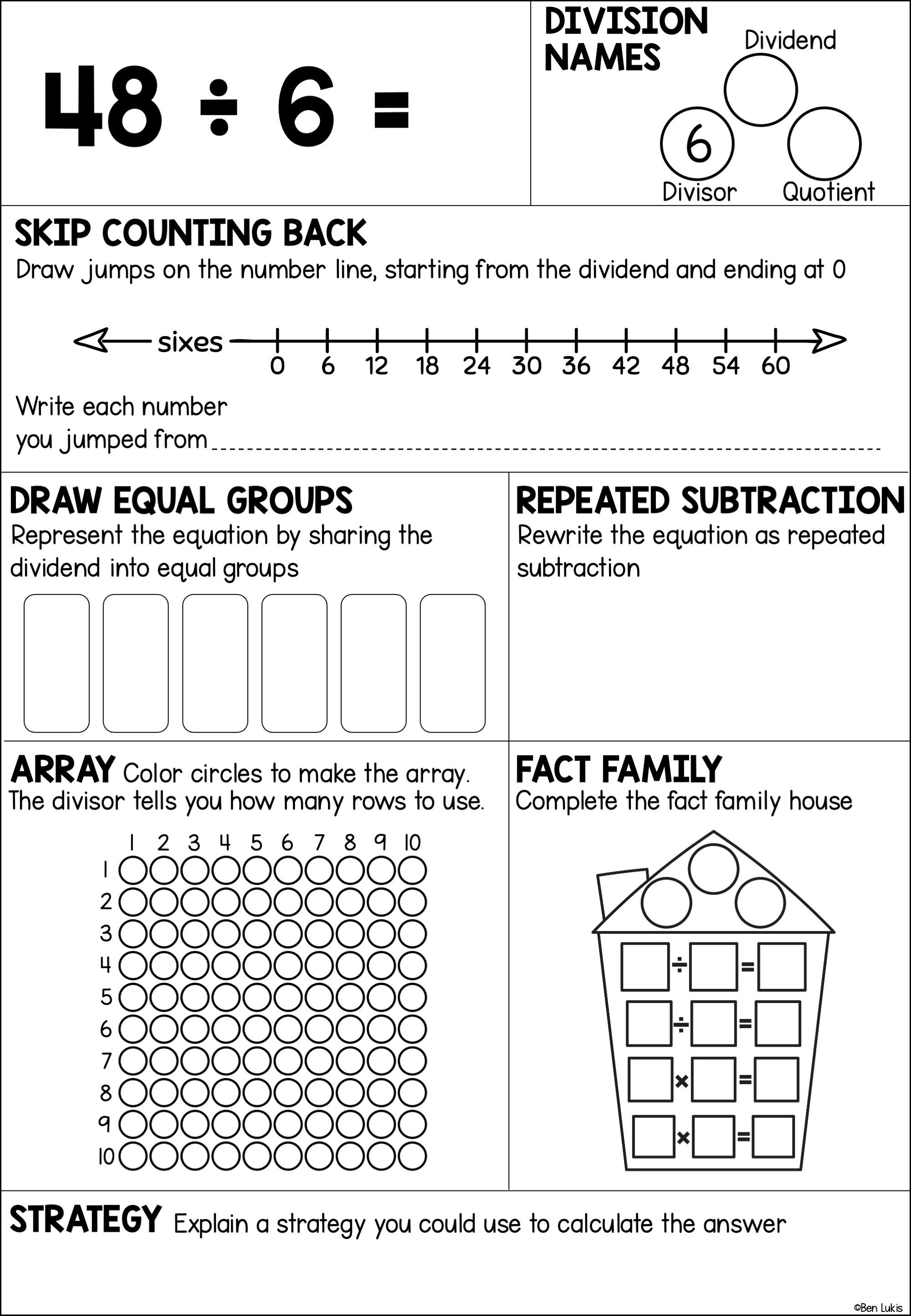 Divide by 6 Practice Math Worksheets, Division Equation of the Day ...