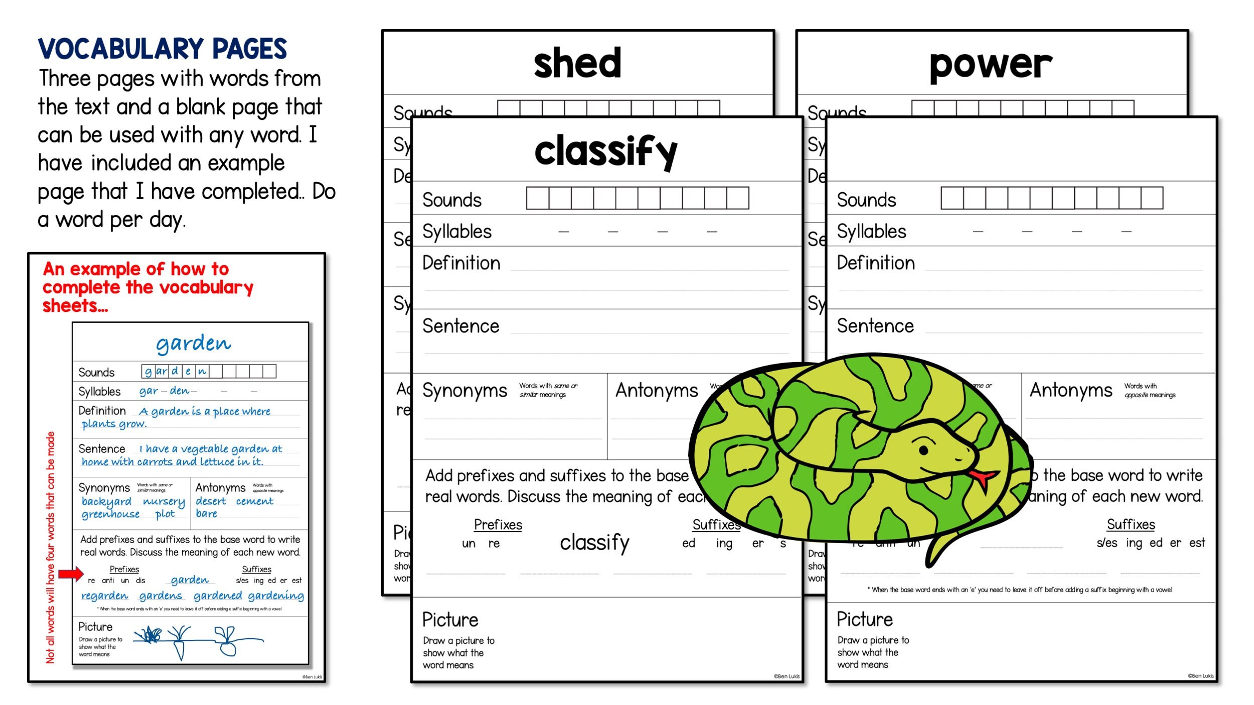 Reptile Literacy Activities for a Week About a Reptiles Information ...